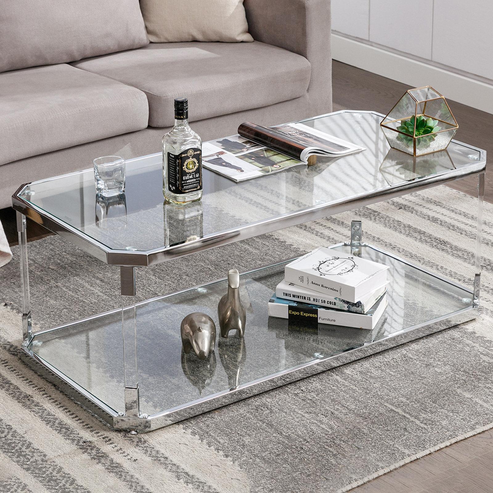 Ivy Bronx Lennert Rectangular Glass Coffee Table for Living Room Reviews Wayfair